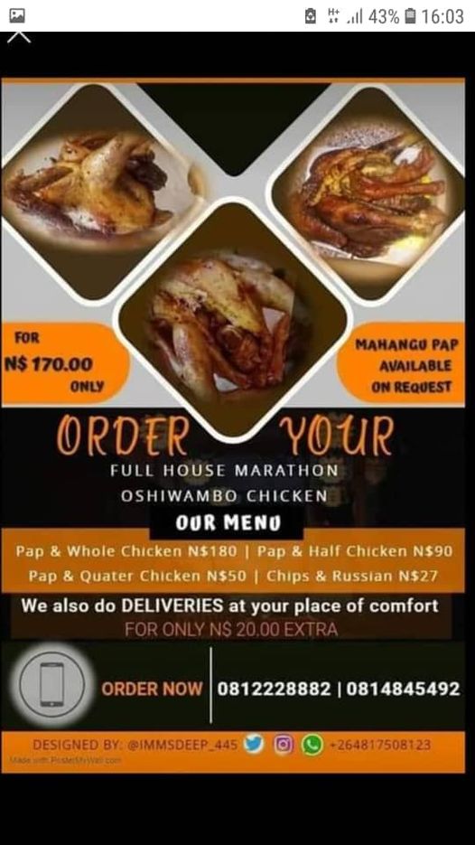 Oshiwambo marathon cooked chiken that comes with all its eatable parts ...